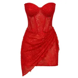 ANGELIKA JOZEFCZYK Mini Lace Dress Catrice - Red