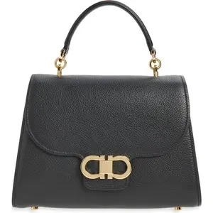 FERRAGAMO Medium Double Gancini Leather Top Handle Bag - Nero