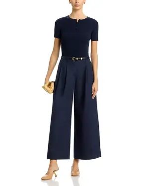 Lafayette 148 New York Cotton Poplin Wide Leg Ankle Pants