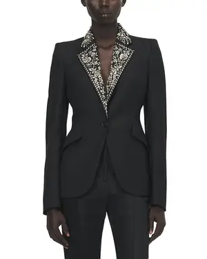 ALEXANDER MCQUEEN Bead & Crystal Embroidered Lapel Single Breasted Jacket