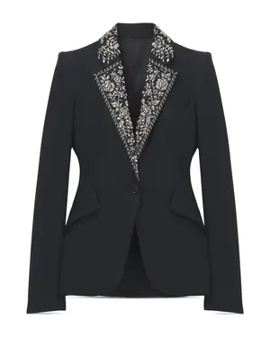 Alexander McQueen Bead & Crystal Embroidered Lapel Single Breasted Jacket