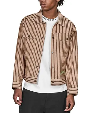 PLEASURES Cat Mirror Stripe Trucker Jacket - Beige