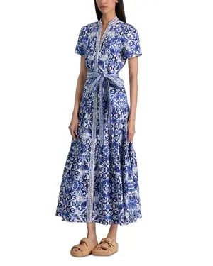 Alice + Olivia Lucy Roll Sleeve Midi Shirt Dress
