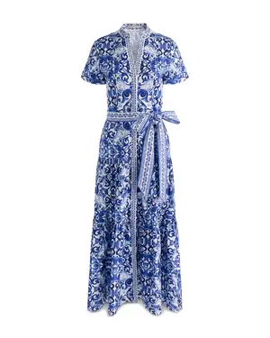 Alice + Olivia Lucy Roll Sleeve Midi Shirt Dress