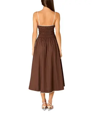 NIA Thomas Sleeveless Ruched Midi Dress With Contrast Trim