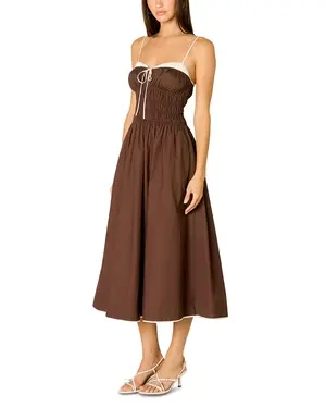 NIA Thomas Sleeveless Ruched Midi Dress With Contrast Trim
