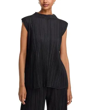 Issey Miyake Mellow Pleats Sleeveless Top - Black