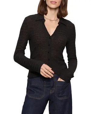 Sanctuary Juno Textured Button Front Top - Black