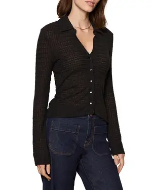 Sanctuary Juno Textured Button Front Top - Black