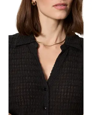 Sanctuary Juno Textured Button Front Top - Black