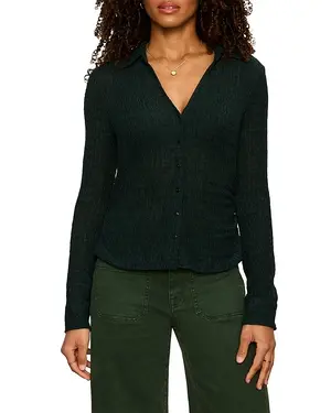 Sanctuary Juno Textured Button Front Top - Forest