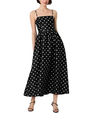 French Connection Aria Structured Taffeta Polka Dot Strapless Midi Dress