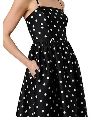 French Connection Aria Structured Taffeta Polka Dot Strapless Midi Dress