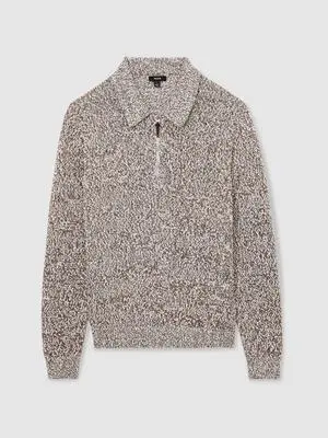 REISS Roach Cotton-blend Marled Half-zip Polo Jumper