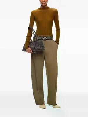 Pinko Ribbed Knit Mock Neck Long Sleeve Sweater - Brown