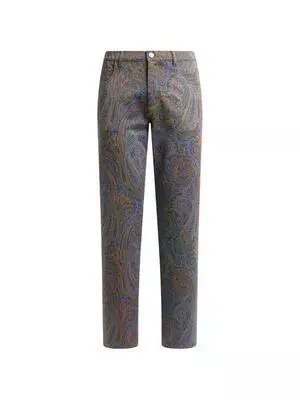 Etro Straight-leg Cotton-blend Jacquard Trousers With Paisley Motif - Blue