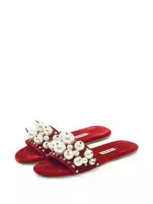 Miu Miu Pearl-embellished Velvet Sandals