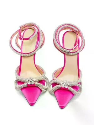 Mach & Mach Double Bow Ankle Wrap Stiletto Pumps - Pink
