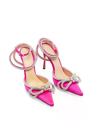 Mach & Mach Double Bow Ankle Wrap Stiletto Pumps - Pink
