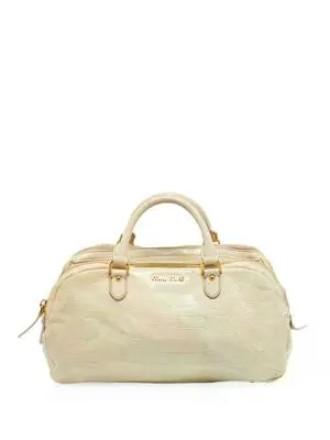 Miu Miu Croc-embossed Triple Zip Satchel Bag