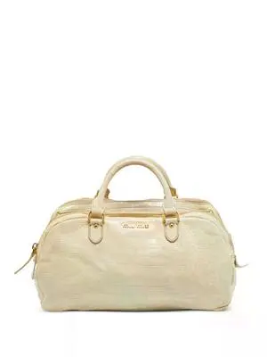 Miu Miu Croc-embossed Triple Zip Satchel Bag - Neutrals