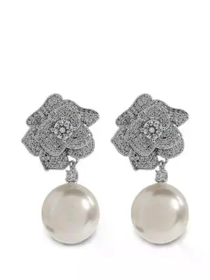 SELF-PORTRAIT Crystal-embellished Pearl-drop Earrings - Silver