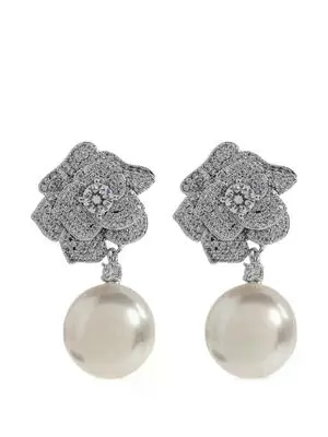 SELF-PORTRAIT Crystal Embellished Pearl Drop Earrings - Silver