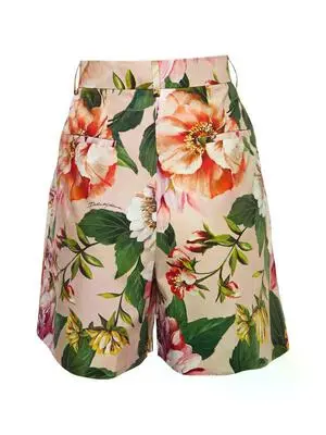 Dolce & Gabbana Floral Print Cotton Bermuda Shorts - Neutrals