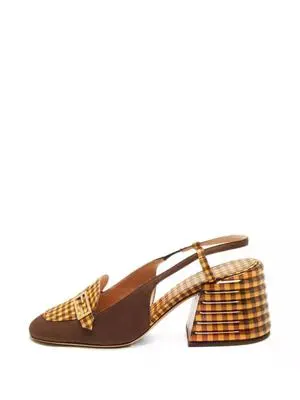 Fendi Promenade Gingham Slingback Pumps - Brown