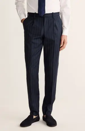 Mango Venice Chalk Stripe Slim Fit Virgin Wool Pants