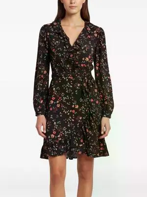 Maje Printed V-neck Mini Dress - Black