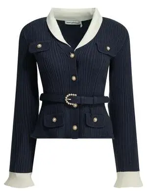 SELF-PORTRAIT Woven Knit Cardigan - Blue