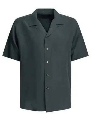 A.PRESSE Short Sleeve Silk Linen Camp Collar Shirt