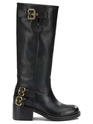 Chloé Dakota Grained And Brushed Calfskin Knee-high Boots - Black