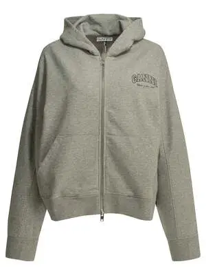 GANNI Sweatshirt With Zipper And Logo - Grey