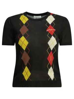GANNI Argyle' Crewneck Sweater - Black