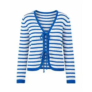 MIND TRAVELER Striped Open-knit Tie-front Cardigan