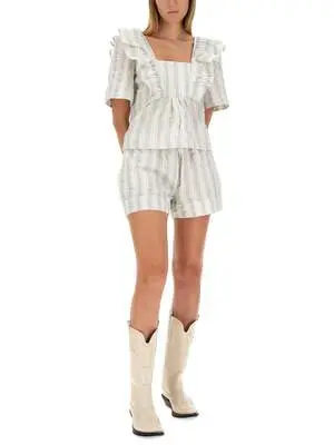 GANNI Striped Ruffle Blouse - Multicolor