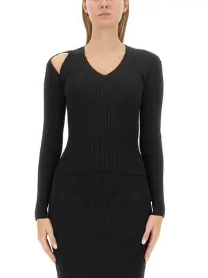 Alexander McQueen Ribbed Knit Cut-out Shirt - Black
