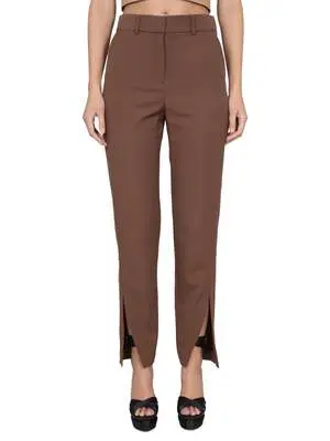 Balmain Wool Tailored Pants With Slit Cuff - Brown
