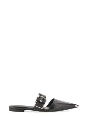 Alexander McQueen Leather Mule With Buckled Straps And Metal Toe Cap - Black