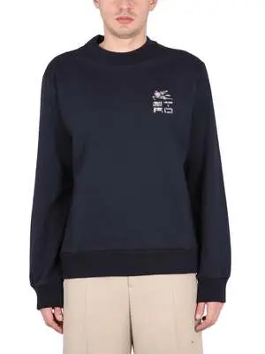 Etro Crewneck Sweatshirt With Logo Embroidery - Blue