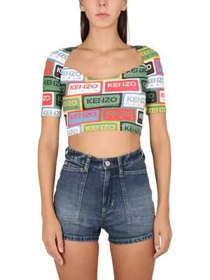 Kenzo Short Top With All-over Logo Print - Multicolor