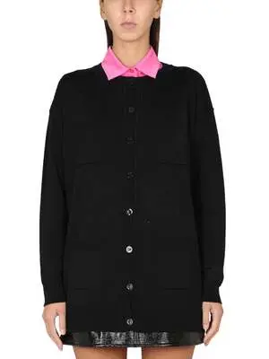 Moschino V-neck Cardigan With Logo Detail - Black