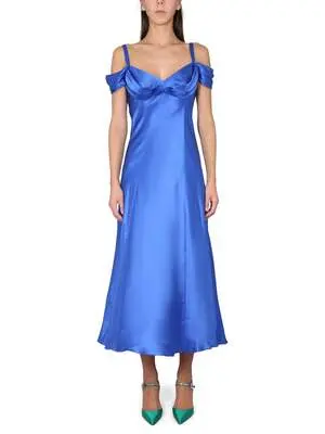 Alberta Ferretti Off-the-shoulder V-neck Dress - Blue