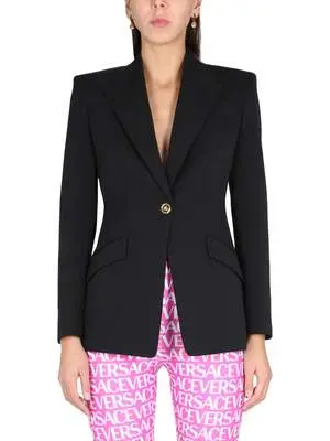 Versace Single-breasted Jacket With Peaked Lapels - Black
