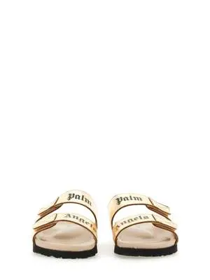 Palm Angels Metallic Logo Slides - Gold