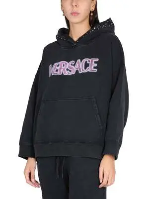 Versace Sweatshirt With Stud Embellishments - Black
