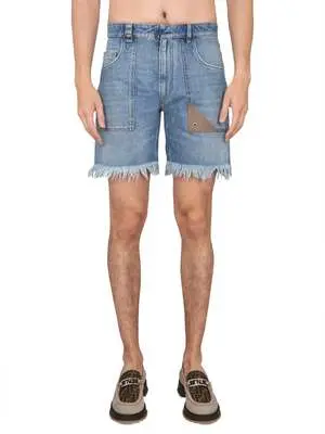 Fendi Denim Bermuda Shorts With Raw Edge Hem - Blue