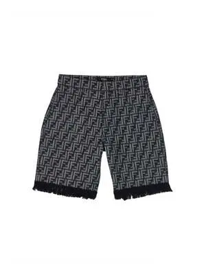 Fendi Ff Monogram Denim Bermuda Shorts With Frayed Hem - Multicolor